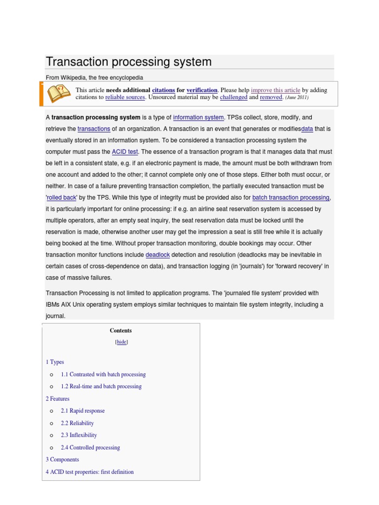 Transaction Processing System | PDF | Database Transaction | Backup
