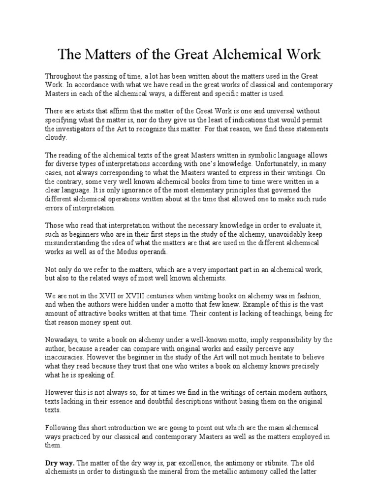 The Matters of The Great Alchemical Work | PDF