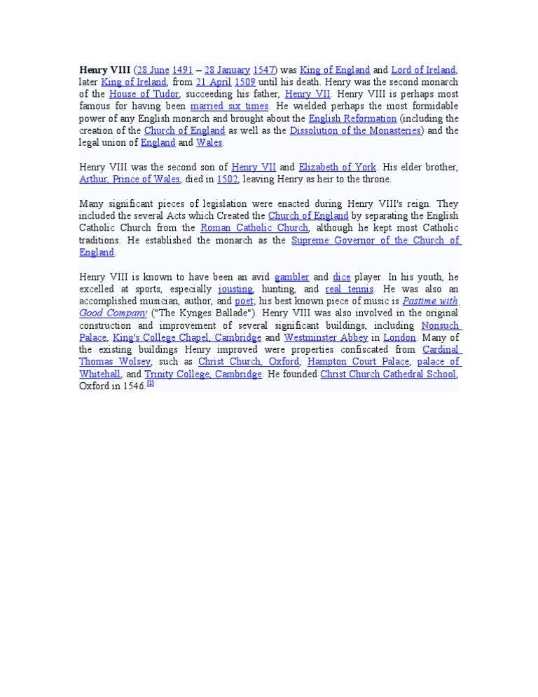 Henry VIII: England's Reformation Monarch | PDF