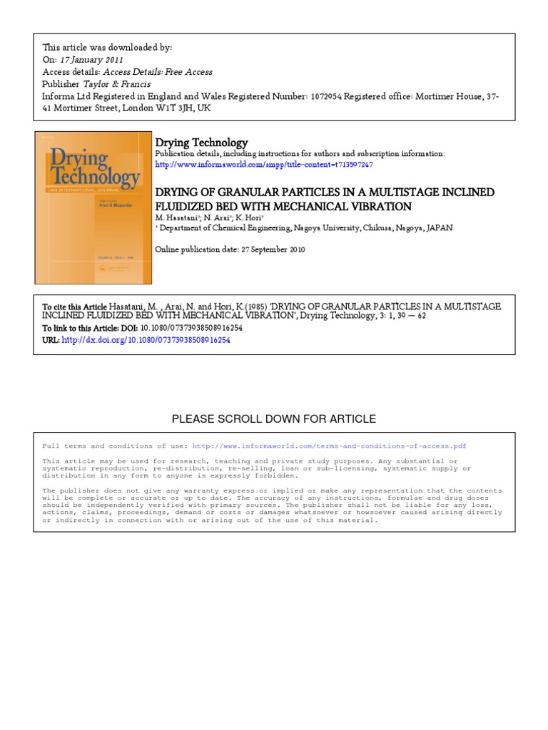 Drying Technology: Please Scroll Down For Article | PDF | Applied And Interdisciplinary Physics ...