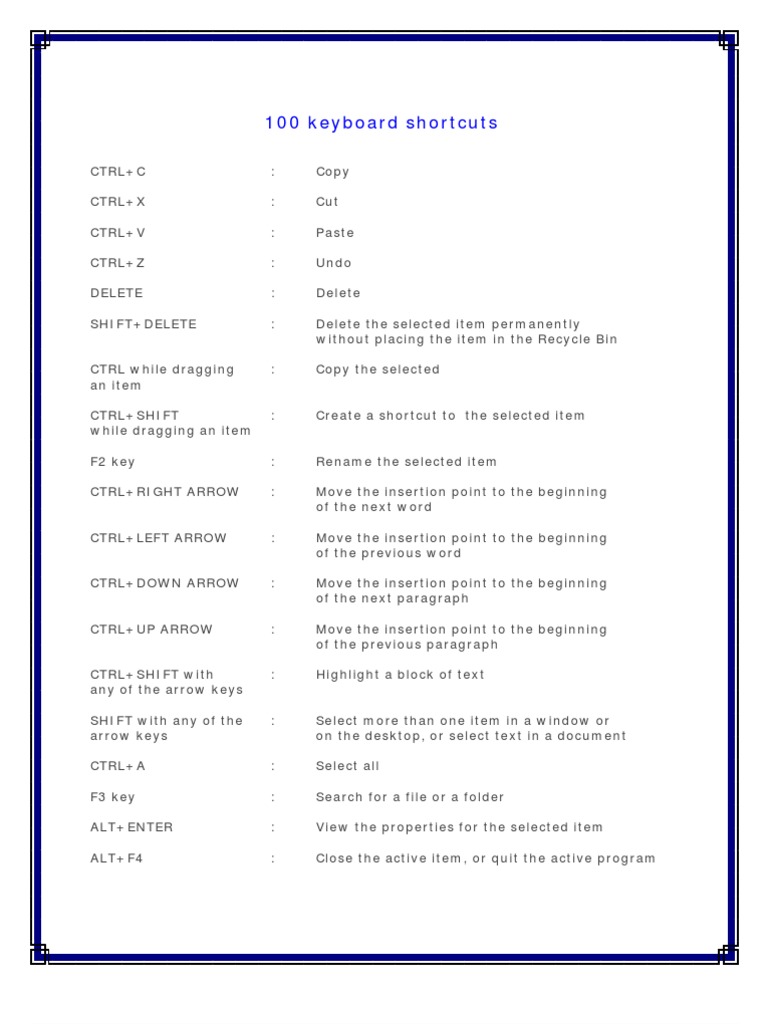 Keyboard Shortcuts | PDF | Computer Keyboard | Command Line Interface