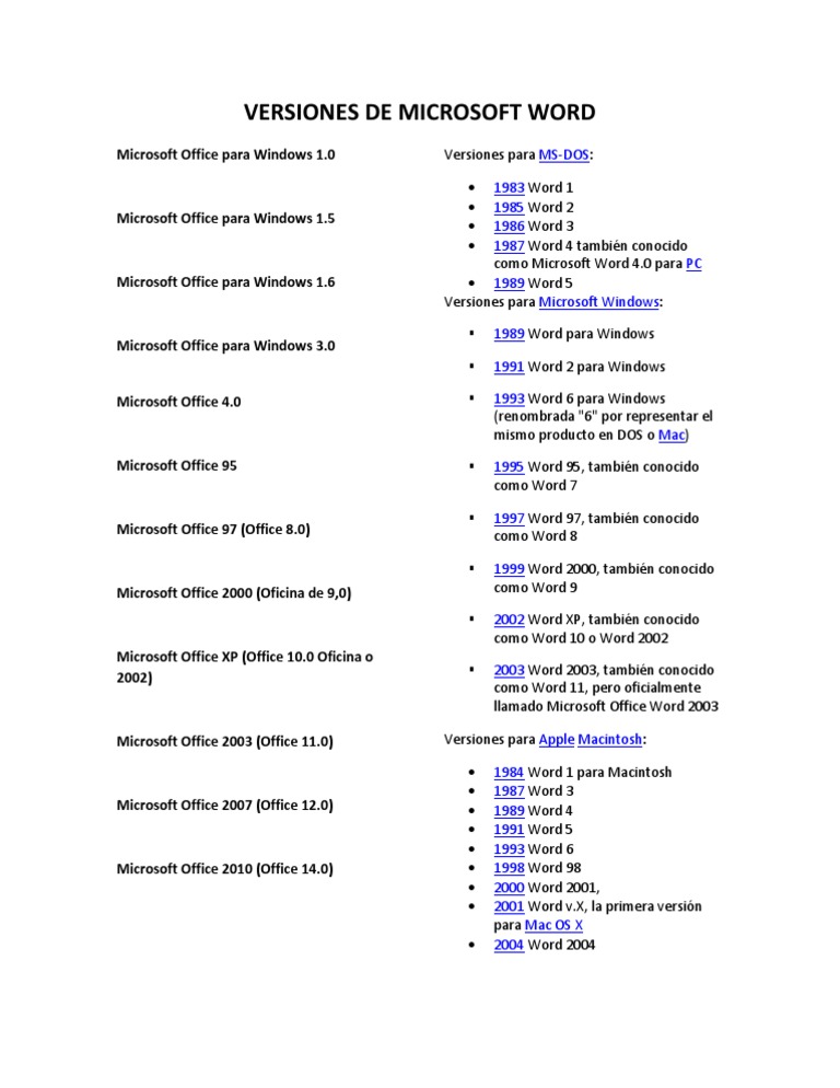 Evolución de Microsoft Word | PDF | Artes del Lenguaje y Comunicación ...