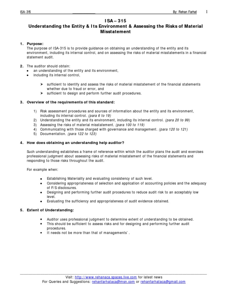 Isa 315 | PDF | Financial Audit | Audit