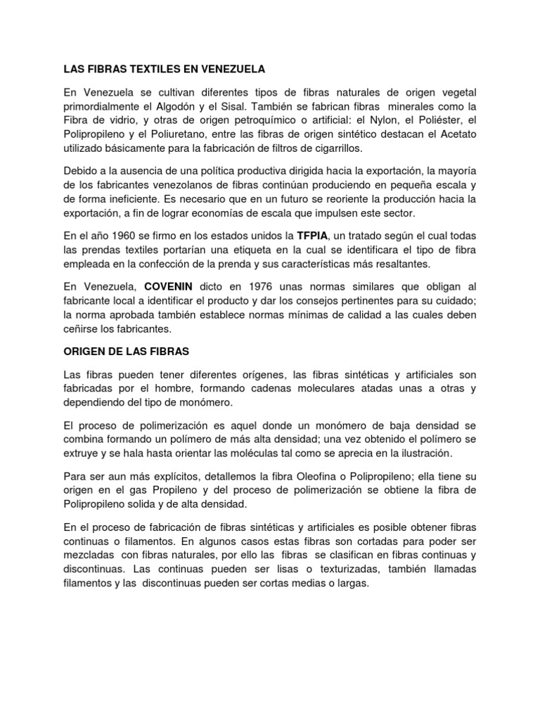 Las Fibras Textiles en Venezuela | PDF