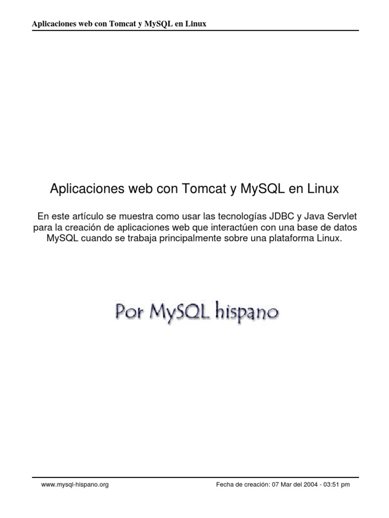 Creaci N de Aplicaciones Web Con JDBC y Java Servlet para MySQL PDF ...