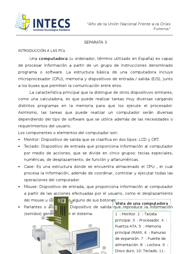 Separata 3 | PDF | Almacenamiento de datos de la computadora | Periférico