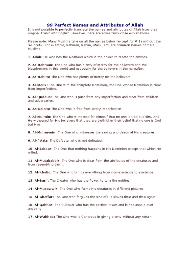 99 Names of Allah and Their Meaning | Download Free PDF | Allah ...