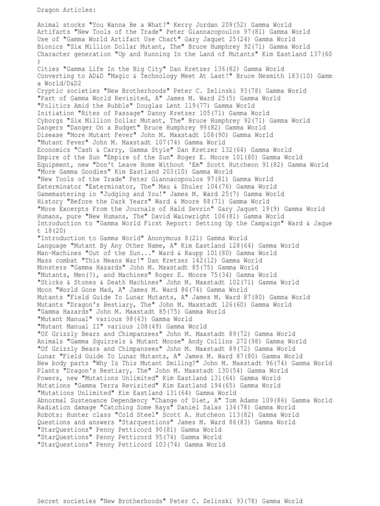 Gamma World Articles | PDF | Tsr (Company) Games | D20 System