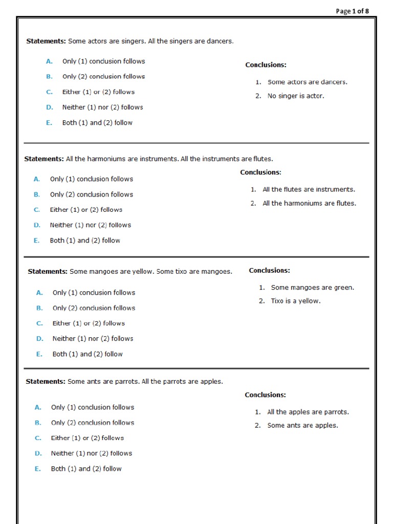 Syllogism Questions For Practice | PDF