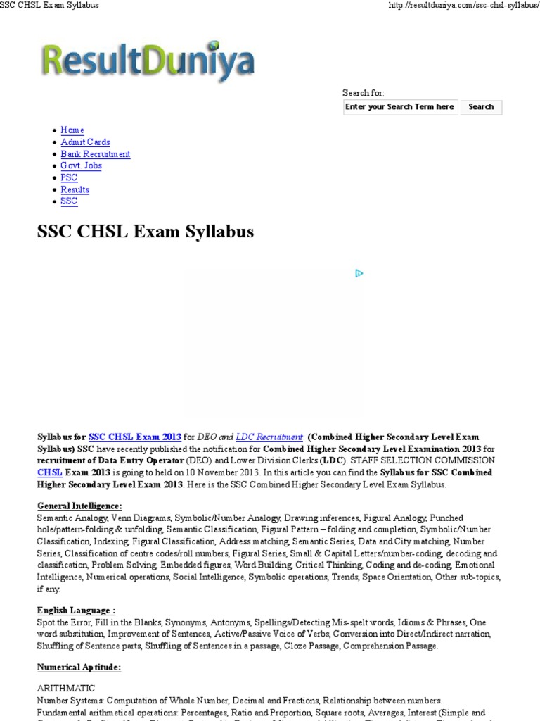 SSC CHSL Exam Syllabus | PDF | Triangle | Circle