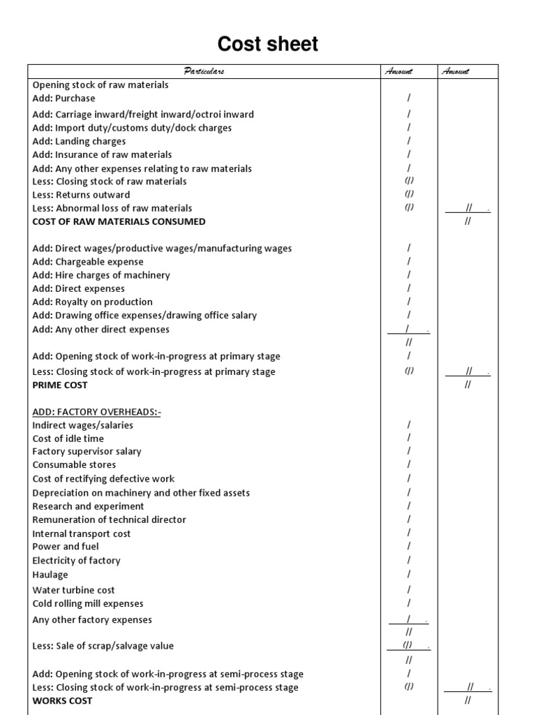 2 Cost Sheet | PDF | Cost Of Goods Sold | Business Economics