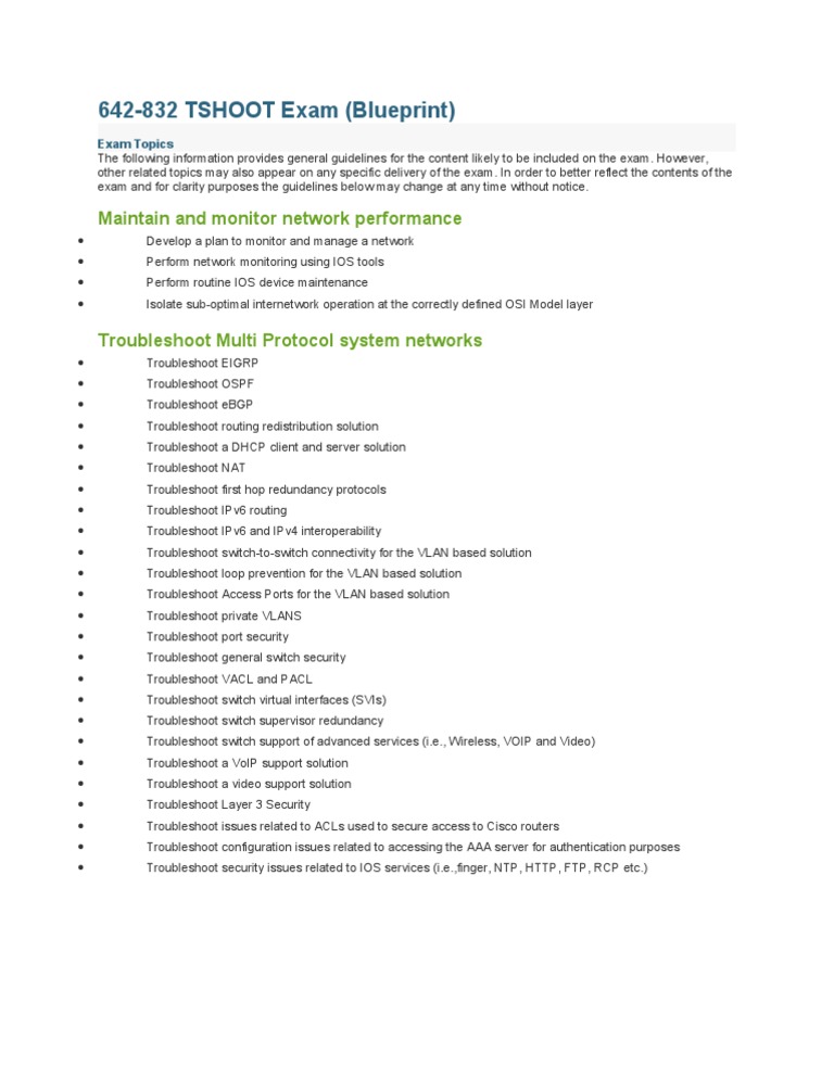 642-832 TSHOOT Exam (Blueprint) : Maintain and Monitor Network ...