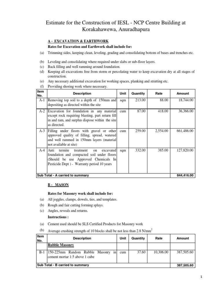 IESL Estimate | PDF | Plumbing | Concrete