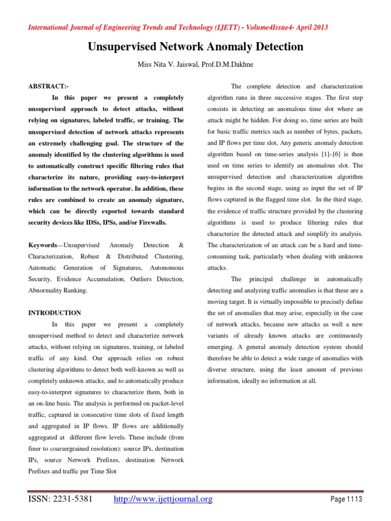 Unsupervised Network Anomaly Detection | PDF | Cluster Analysis | Outlier