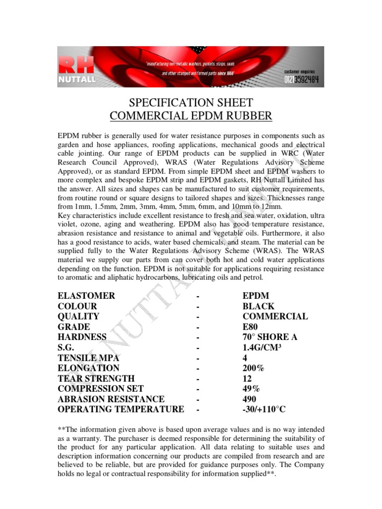 Rhnuttall Epdm Rubber Spec Sheet | PDF