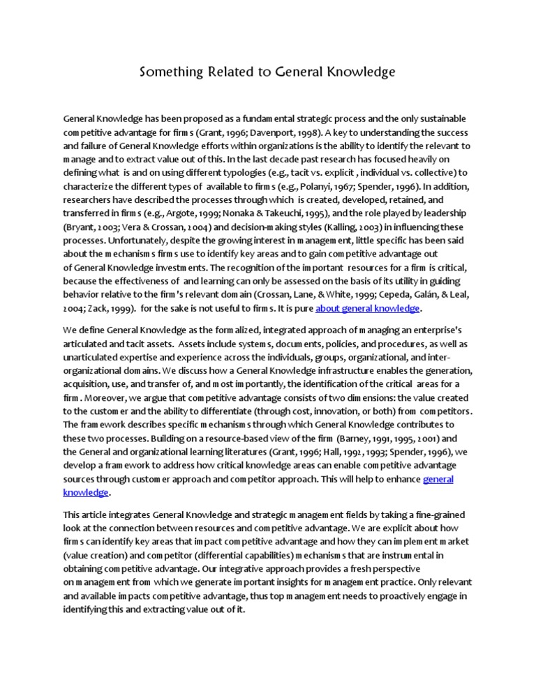 Something Related To General Knowledge | PDF | Competitive Advantage ...