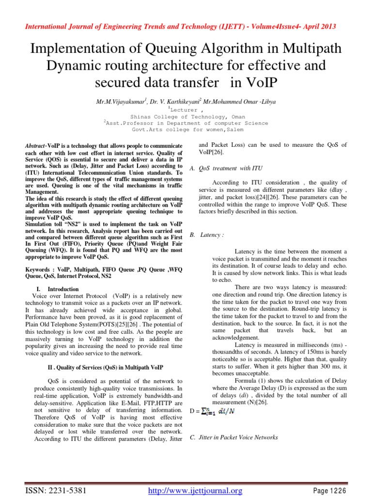 Implementation Of Queuing Algorithm In Multipath Dynamic Routing Architecture For Effective And 2979