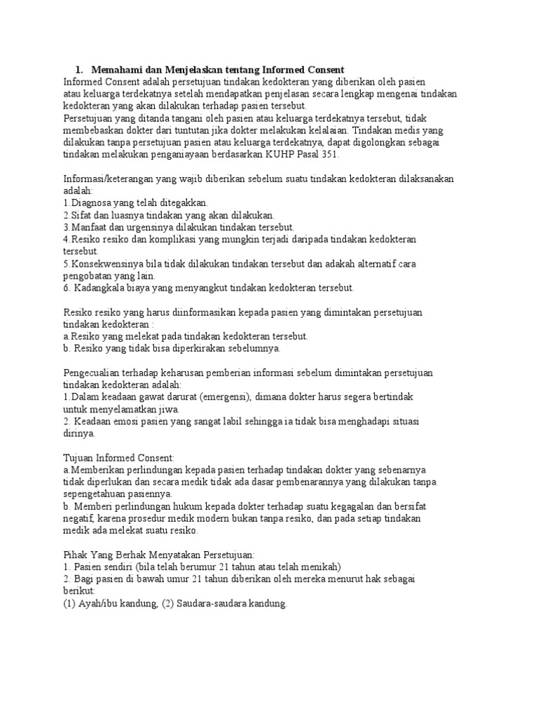 Memahami Dan Menjelaskan Tentang Informed Consent Medis | PDF