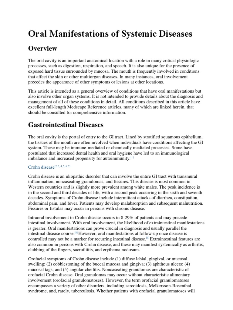 Oral Manifestations Of Systemic Diseases Pdf Crohns Disease