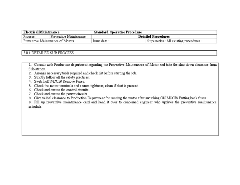 Motor Preventive Maintenance SOP | PDF