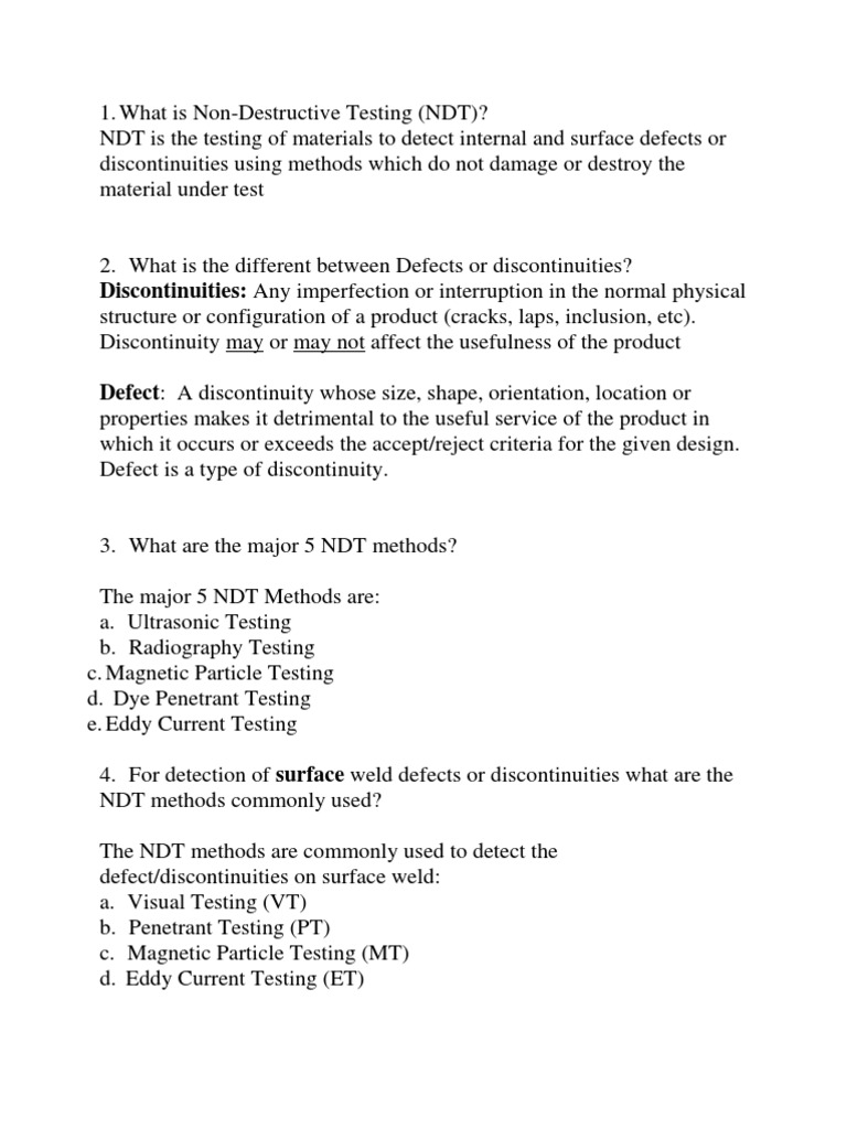 Basic NDT Questions | PDF | Nondestructive Testing | Mechanical Engineering