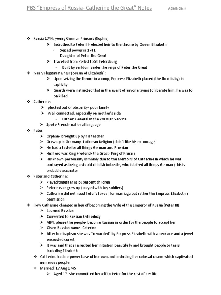 Catherine The Great Pbs Notes | PDF | Russian Empire | Violence