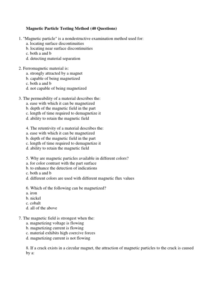Magnetic Particle Testing Method | PDF | Magnetic Field | Magnetism