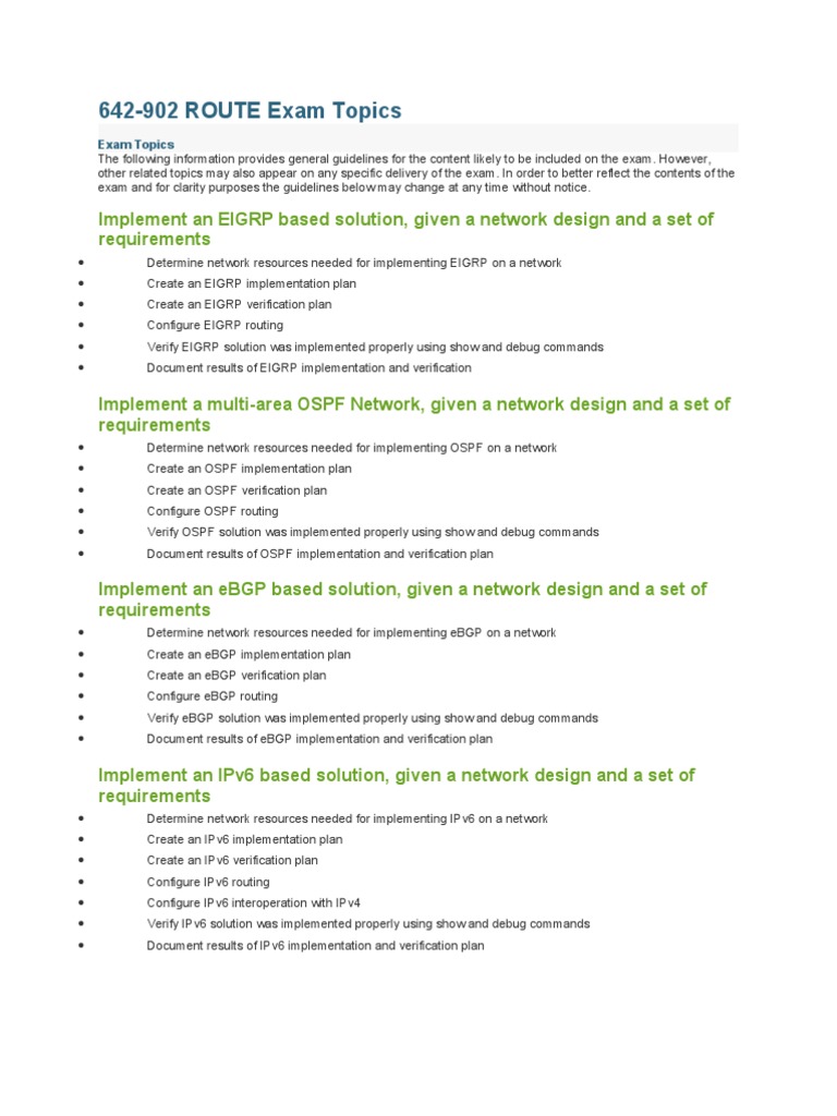 642-902 ROUTE Exam Topics | PDF | I Pv6 | Network Architecture
