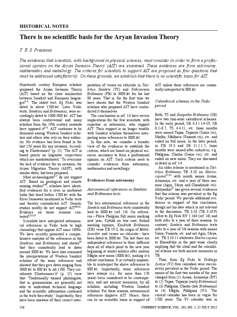 There Is No Scientific Basis For The Aryan Invasion Theory: Historical ...
