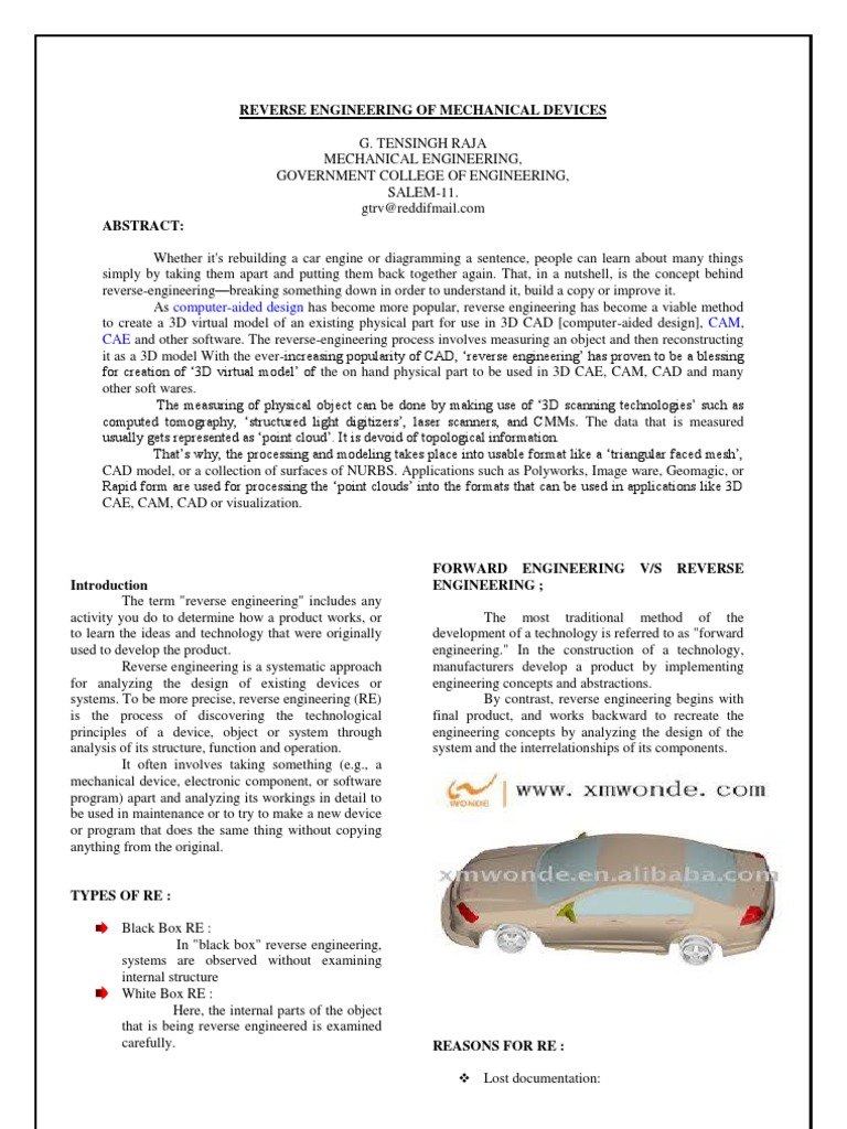 Reverse Engineering of Mechanical Devices | PDF | Computer Aided Design ...