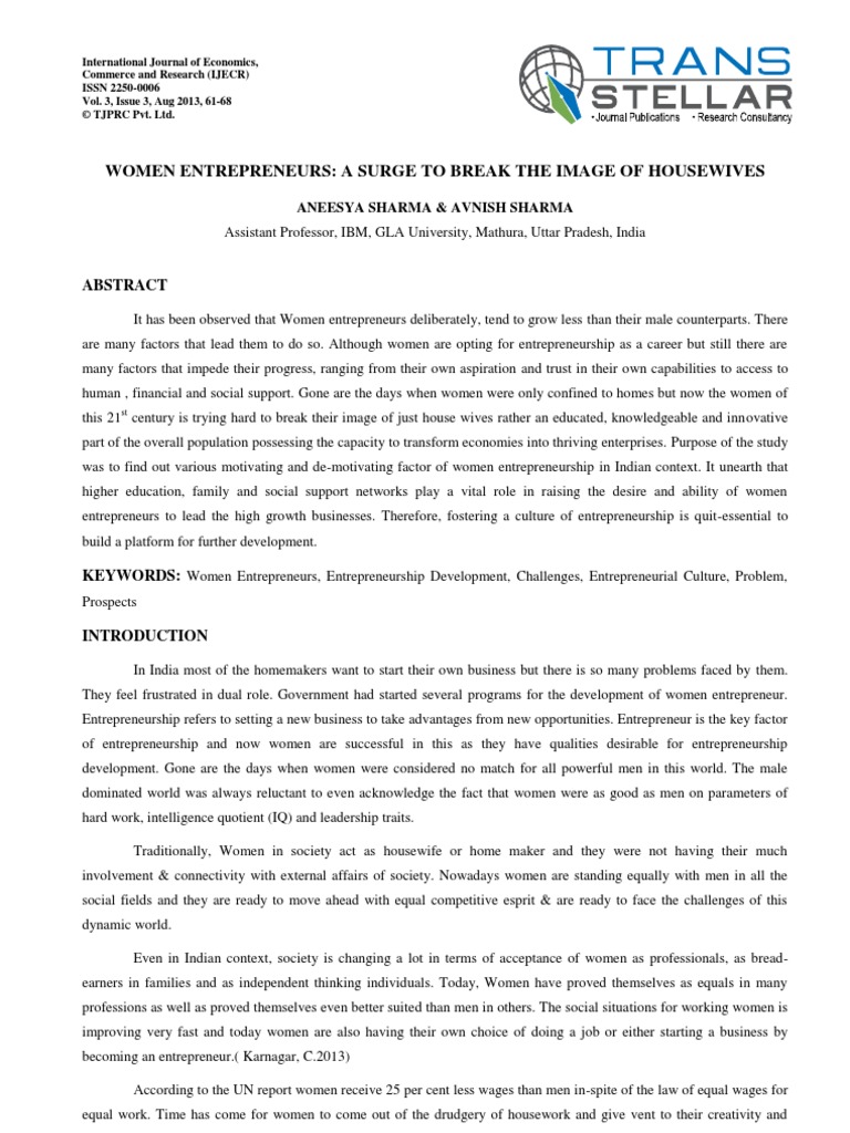 Women Entrepreneur Full Pdf Entrepreneurship Motivation