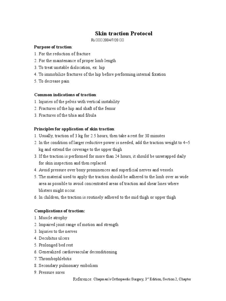 Skin Traction Protocol and Indications | PDF
