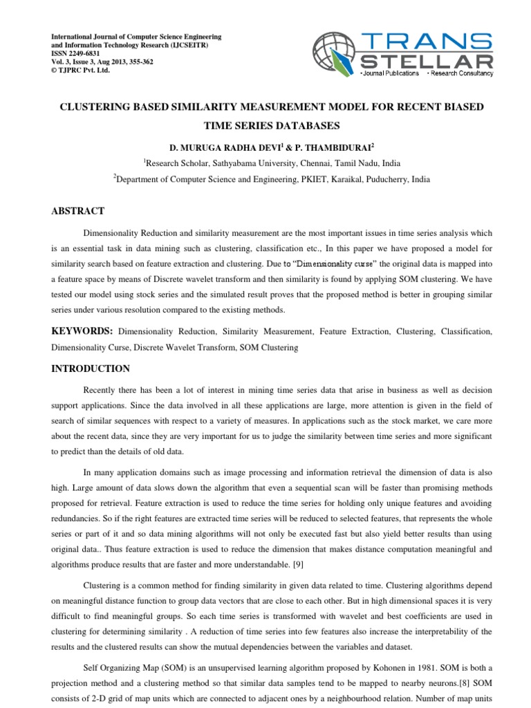 Clustering Based Similarity Measurement Model For Recent Biased Time Series Databases | PDF ...