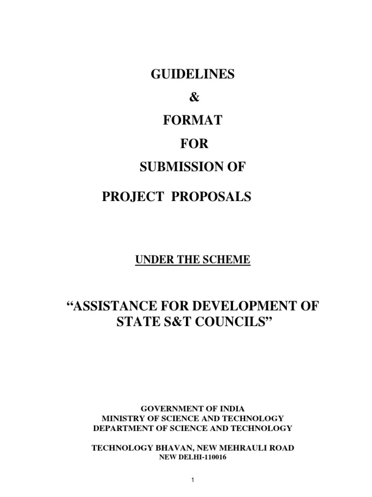 Guidelines & Format FOR Submission Of Project Proposals: Under The Scheme