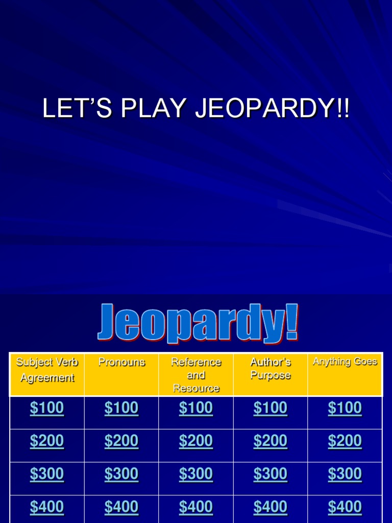 Jeopardy Review | Subject (Grammar) | Rules