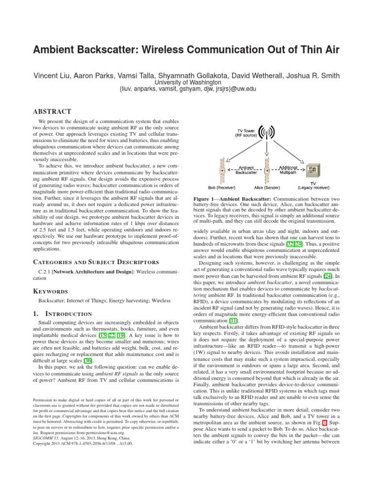 Ambient Backscatter - Wireless Communication Out of Thin Air | PDF ...