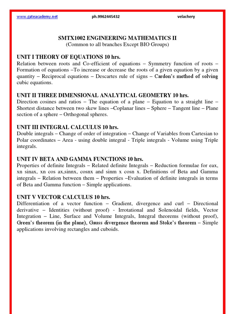 Engineering Math II Course Syllabus | PDF | Technology & Engineering