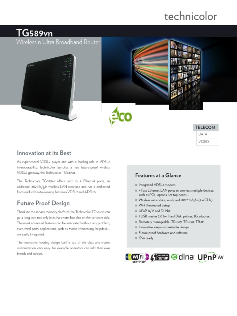 Datasheet Technicolor TG589vn | PDF | Wireless Lan | Computer Network