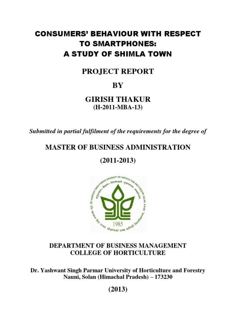 Project Report BY Girish Thakur: Consumers' Behaviour With Respect To ...