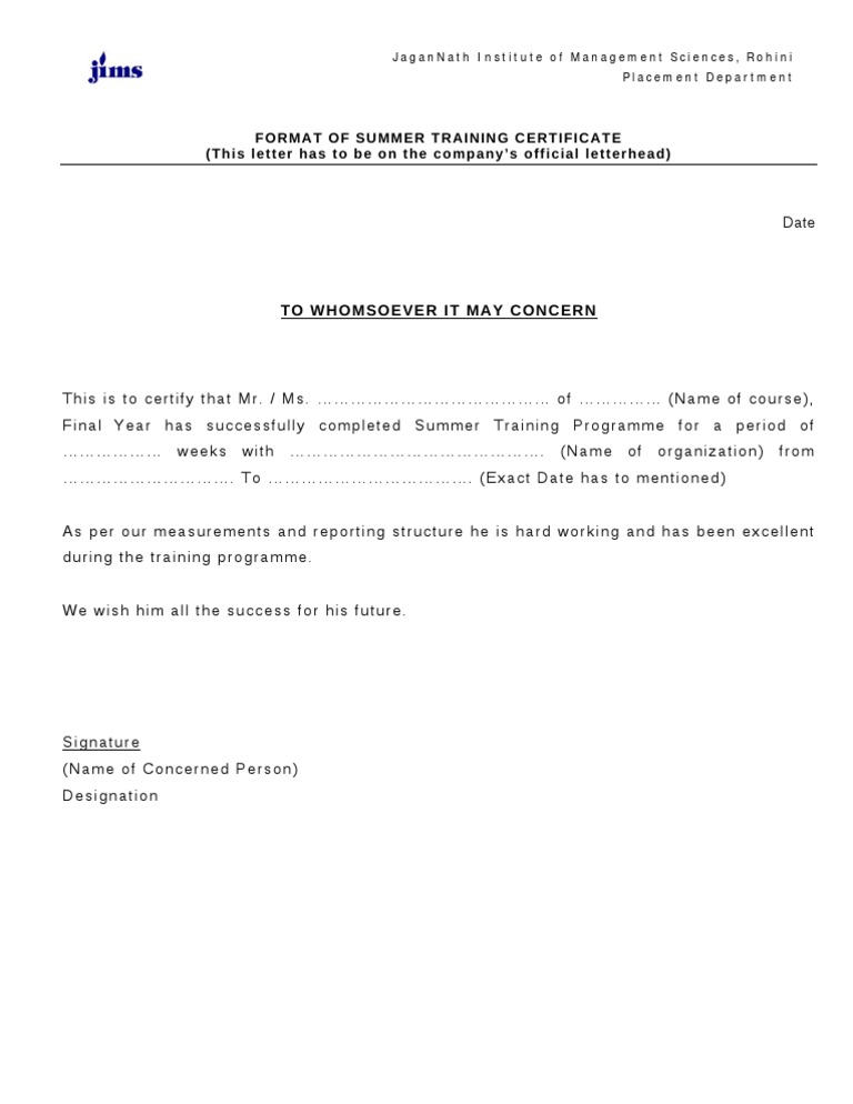 ST Certificate Format | PDF