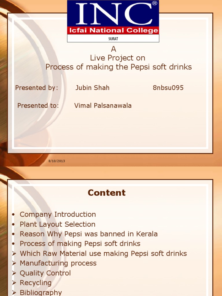 Pepsi Manufacturing Process Overview | PDF | Technology & Engineering
