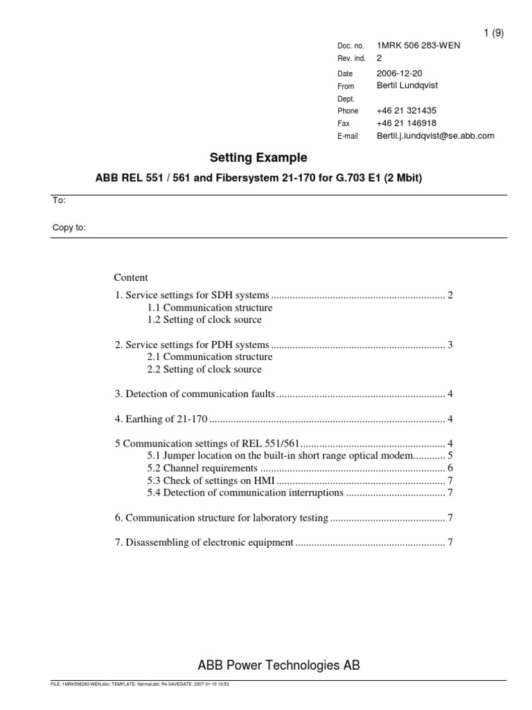 1MRK506283-WEN en Setting Example ABB REL 551 561 and Fibersystem 21 ...