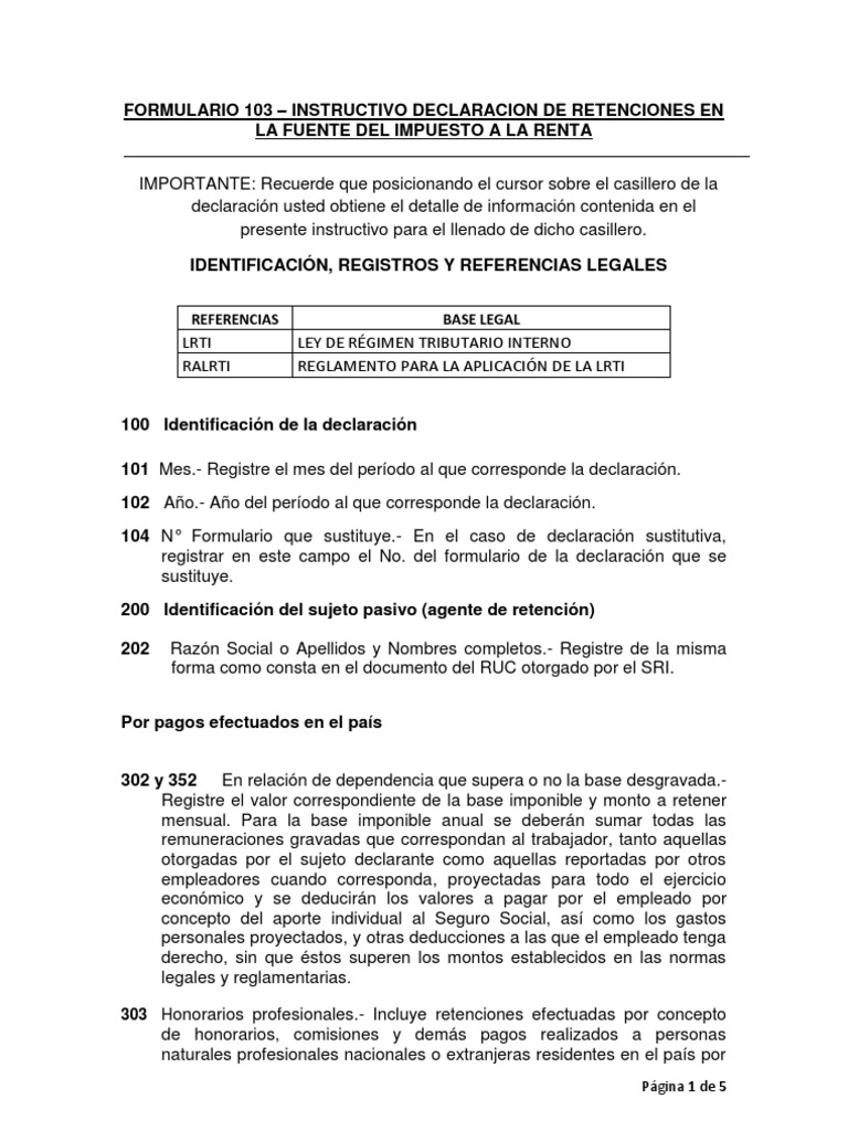 Formulario 103 Instructivo | PDF | Impuesto sobre la renta | Impuestos