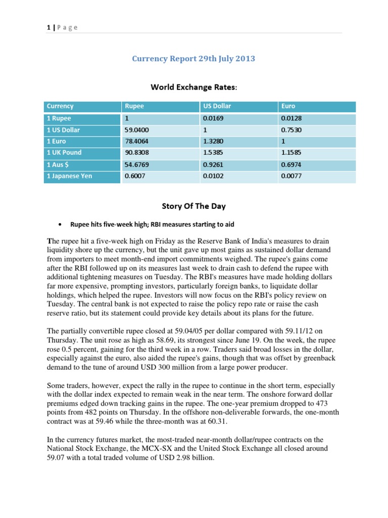 World Exchange Rates: Currency Report 29th July 2013 | PDF | Reserve ...
