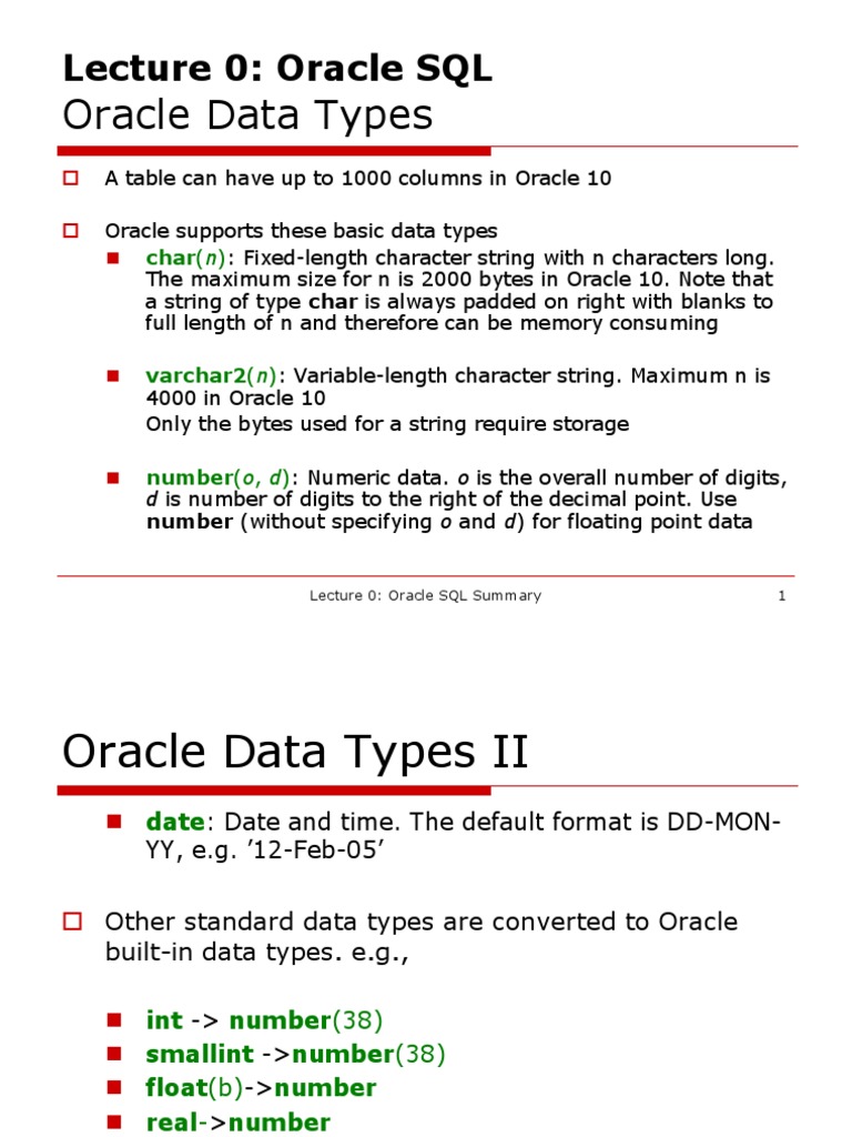 0OracleSQL Summary | PDF | Sql | Computer Data