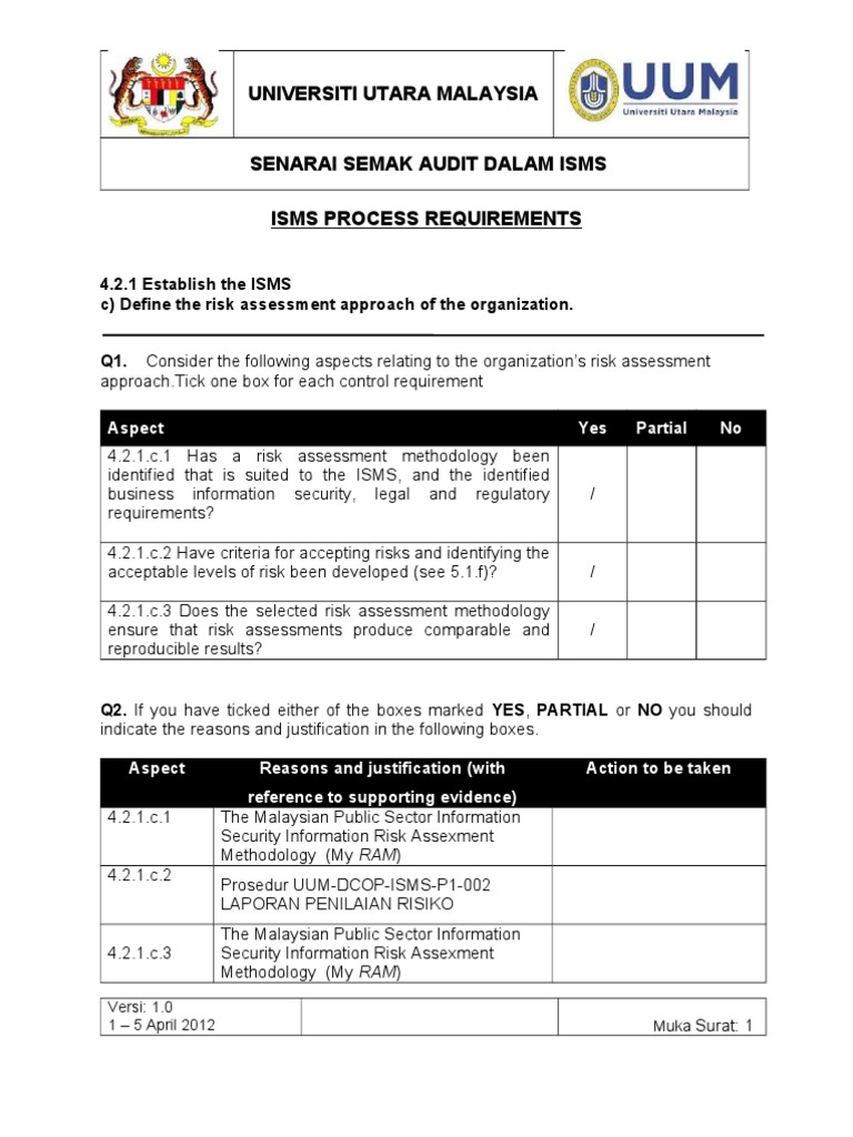 Template-UUM-Internal Audit Checklist ISMS | PDF | Threat (Computer ...