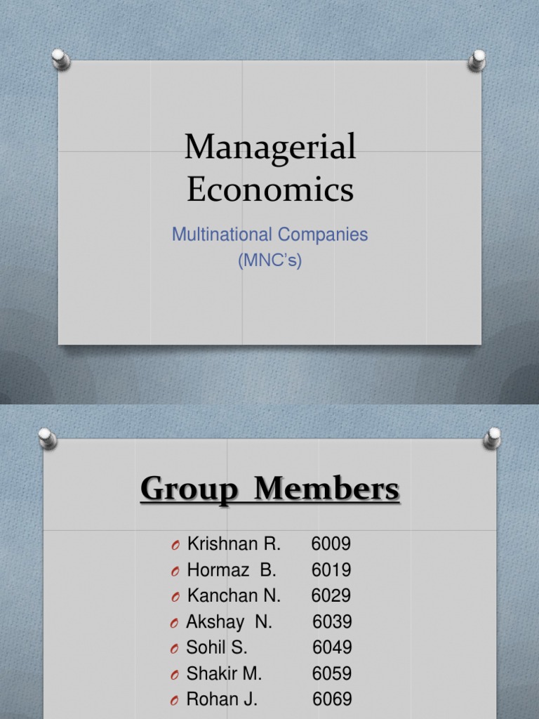 Managerial Economics Multinational Companies Mnc S Pdf