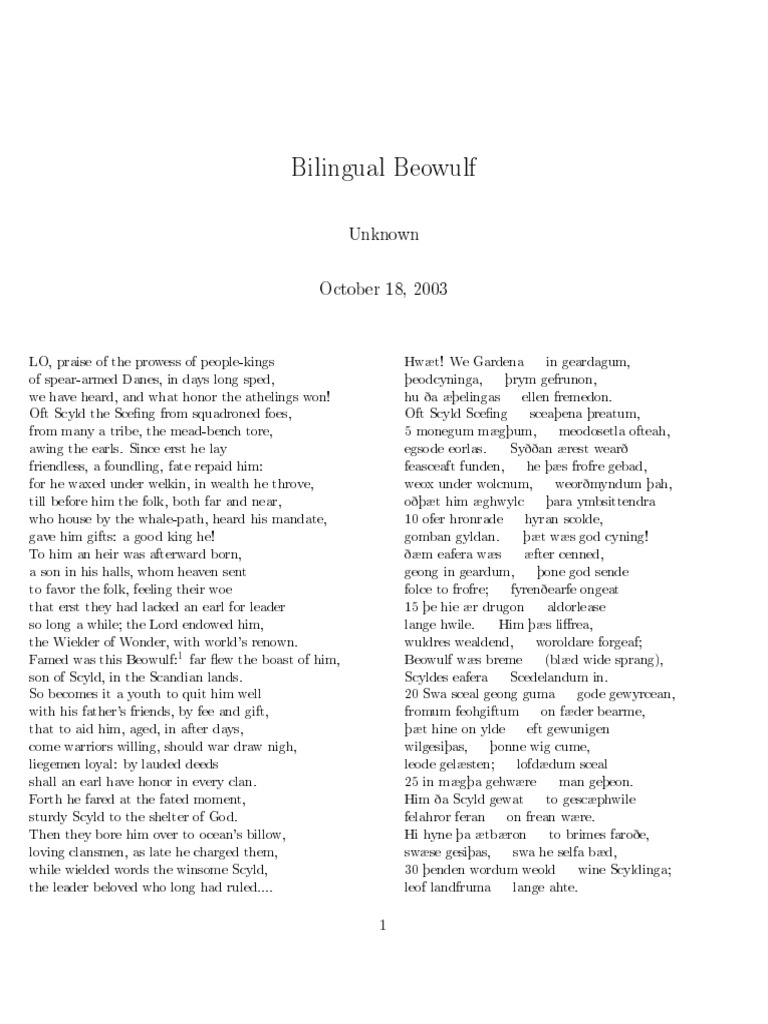Bilingual Beowulf Edition Overview | PDF