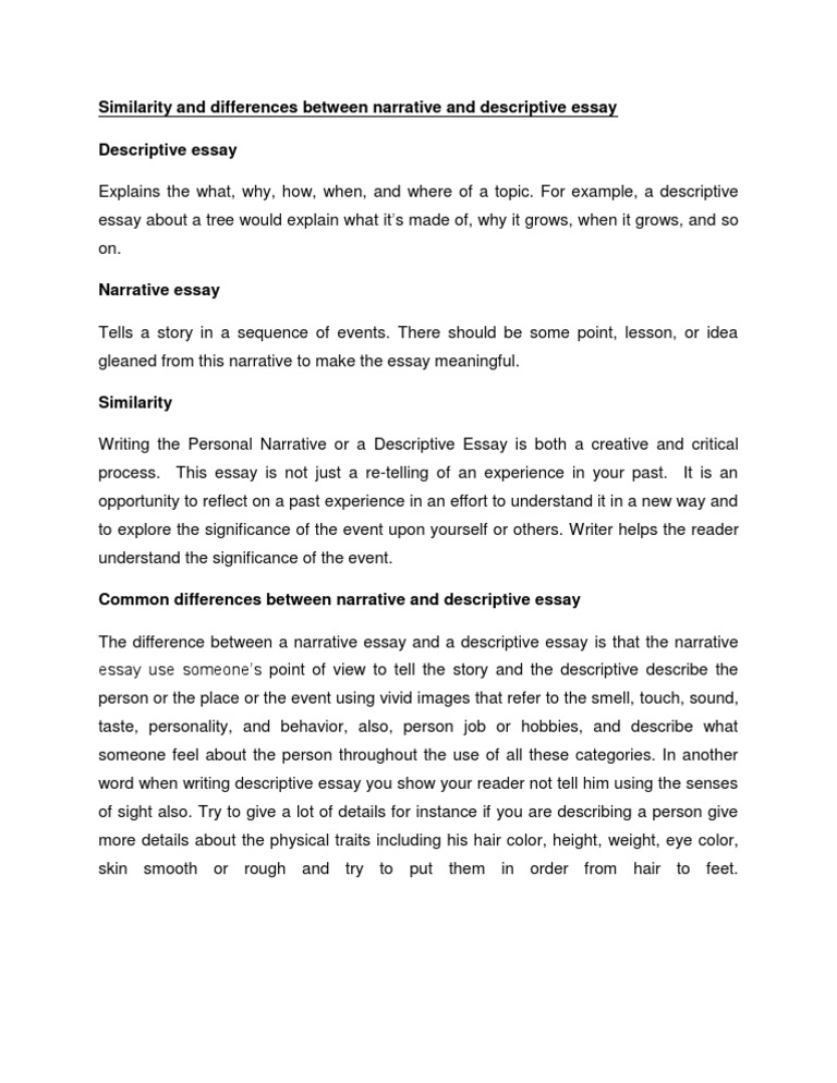 Narrative vs. Descriptive Essays | PDF | Narrative | Essays