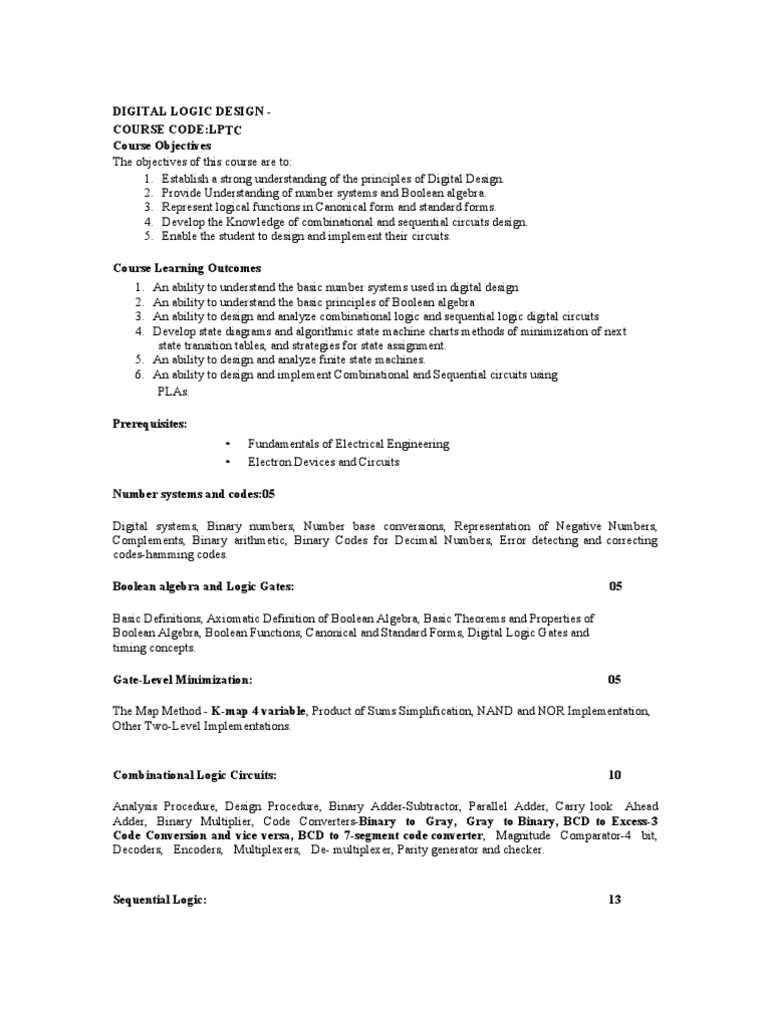 Digital Logic Design-Syllabus | PDF | Logic Gate | Boolean Algebra